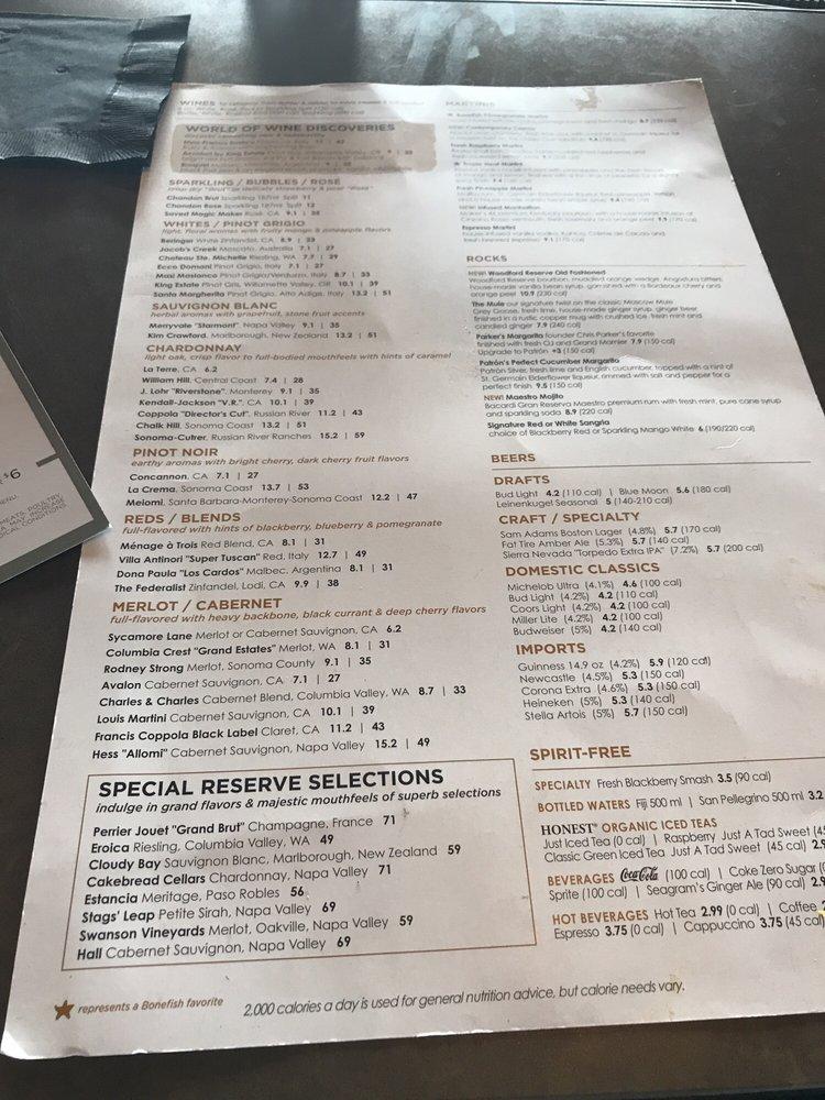 Menu at Bonefish Grill restaurant, Brentwood