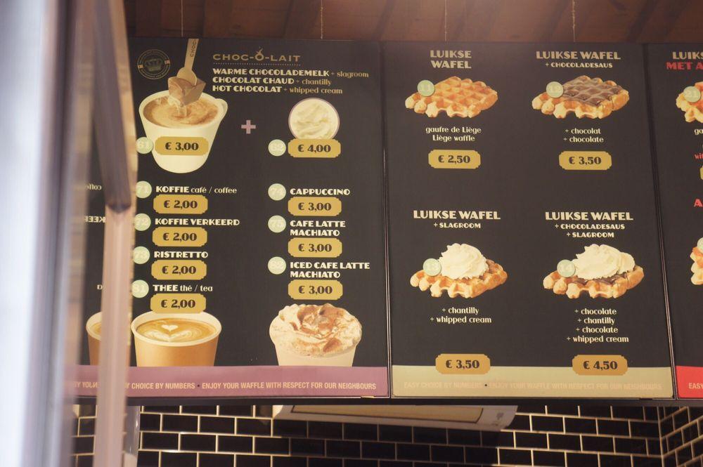 Menu at Chez Albert - Gauffres - Waffles, Bruges, Breidelstraat 16