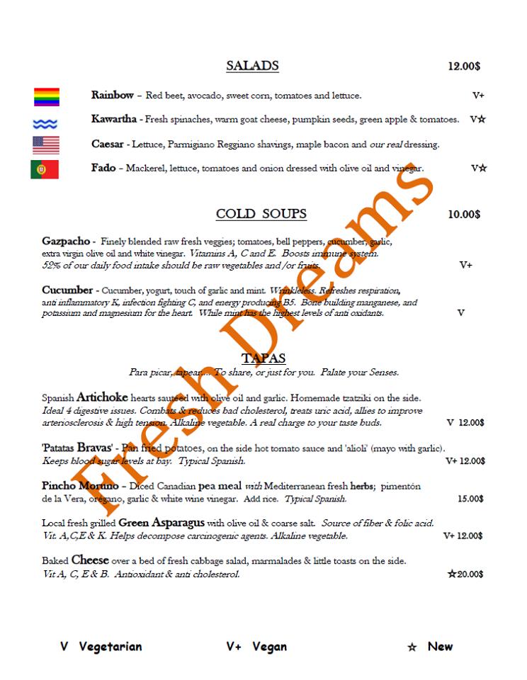 Menu at Fresh Dreams restaurant, Peterborough