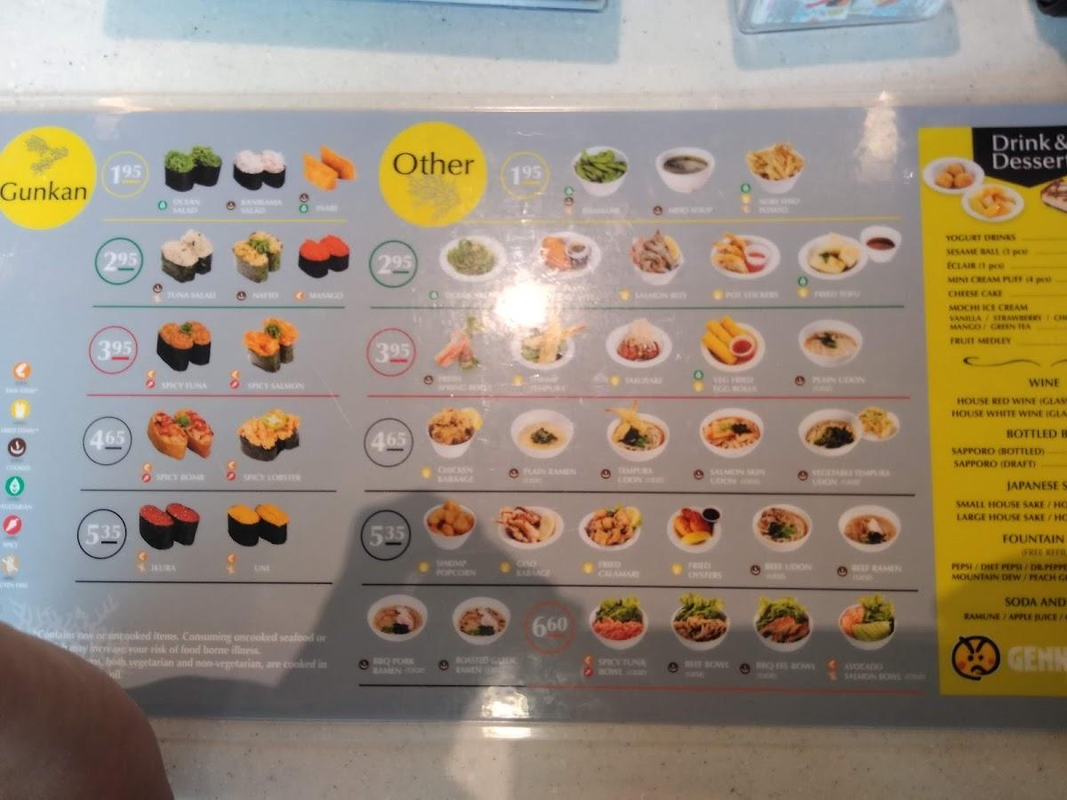 Menu at Genki Sushi restaurant, Renton