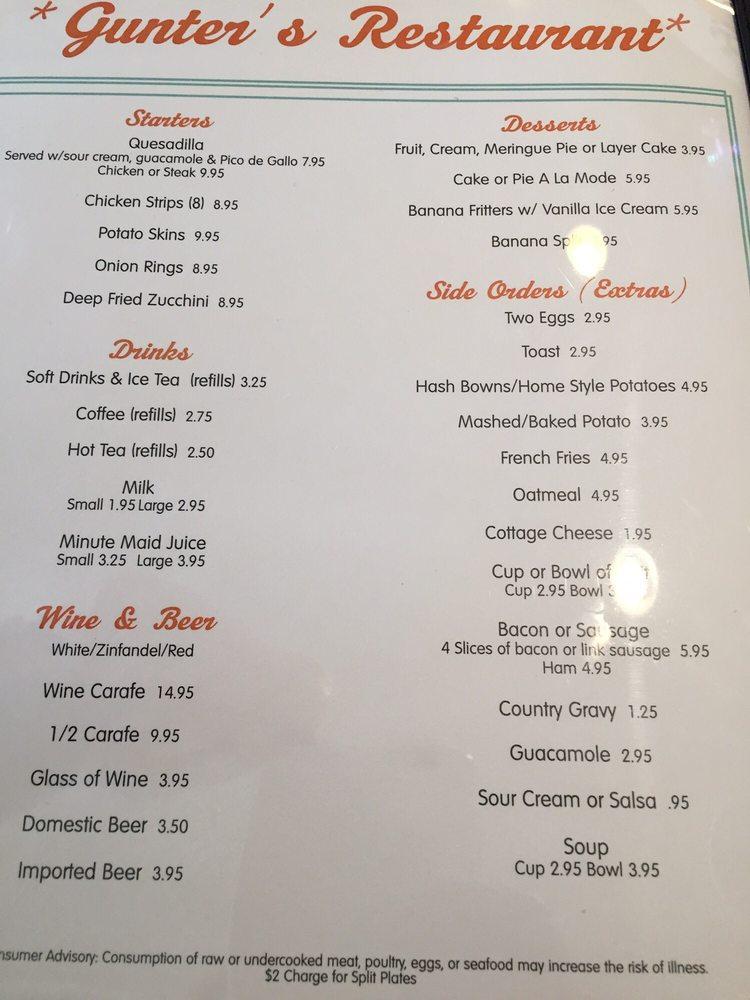 Menu at Gunter's Restaurant, South San Francisco