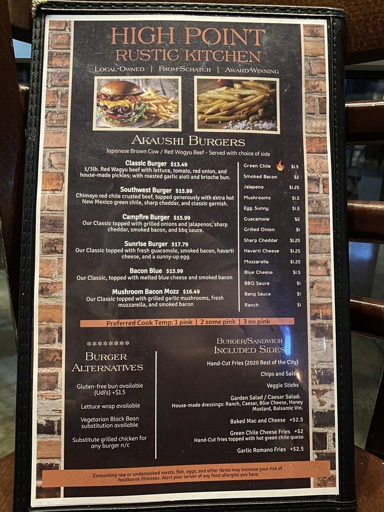 Menu at High Point Grill restaurant, Albuquerque, Coors Blvd NW STE A