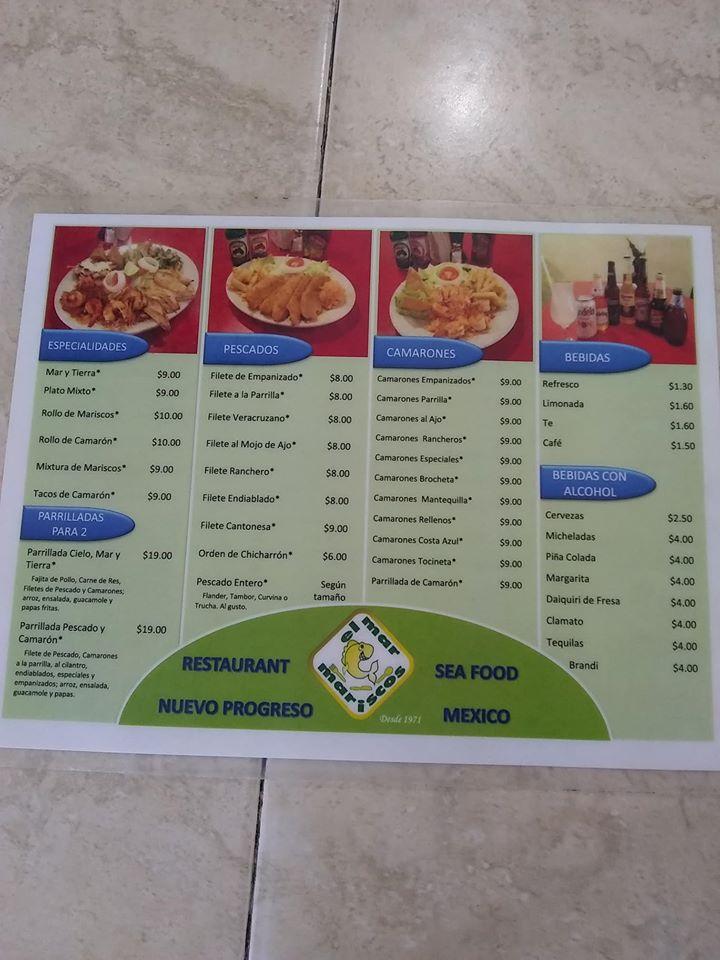 Menu at Mariscos El Mar restaurant, Nuevo Progreso