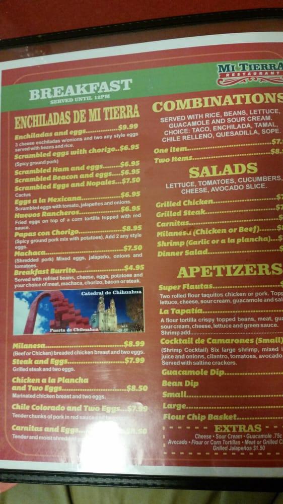 Menu at Mi Tierra Restaurant, Valley Springs
