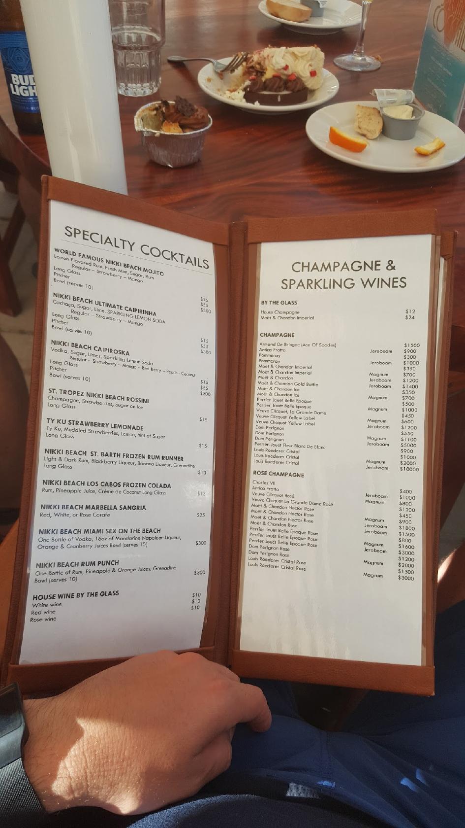 Menu at Nikki Beach Miami restaurant, Miami Beach, 1 Ocean Dr