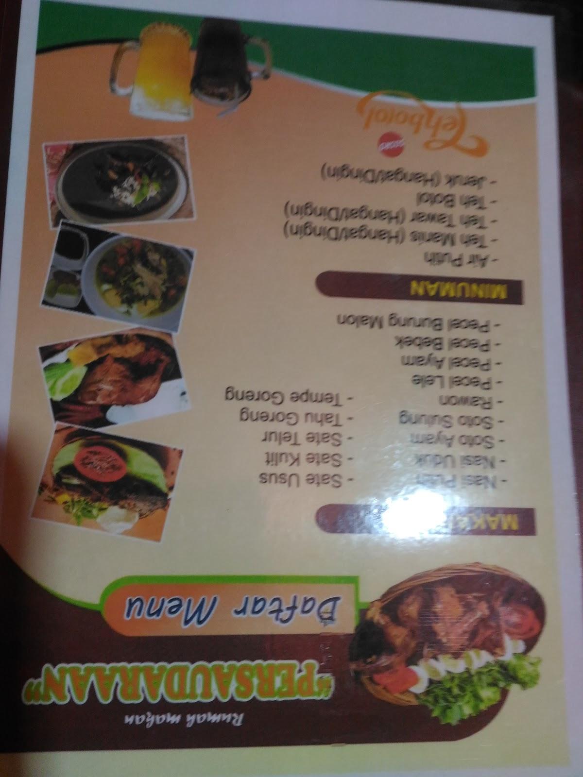 Menu at Pecel Lele Persaudaraan restaurant, Bandung