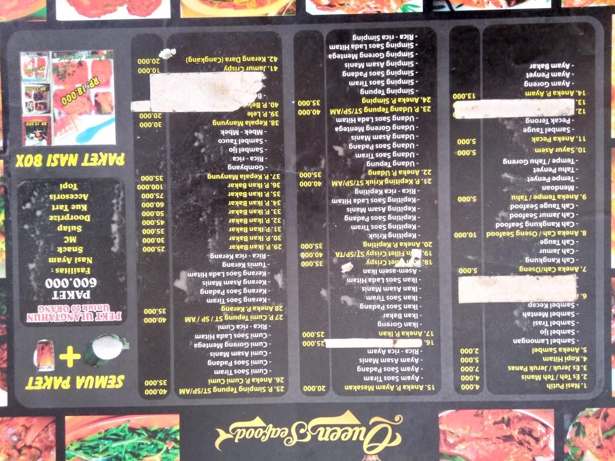 Menu at Queen Seafood restaurant, Tegal