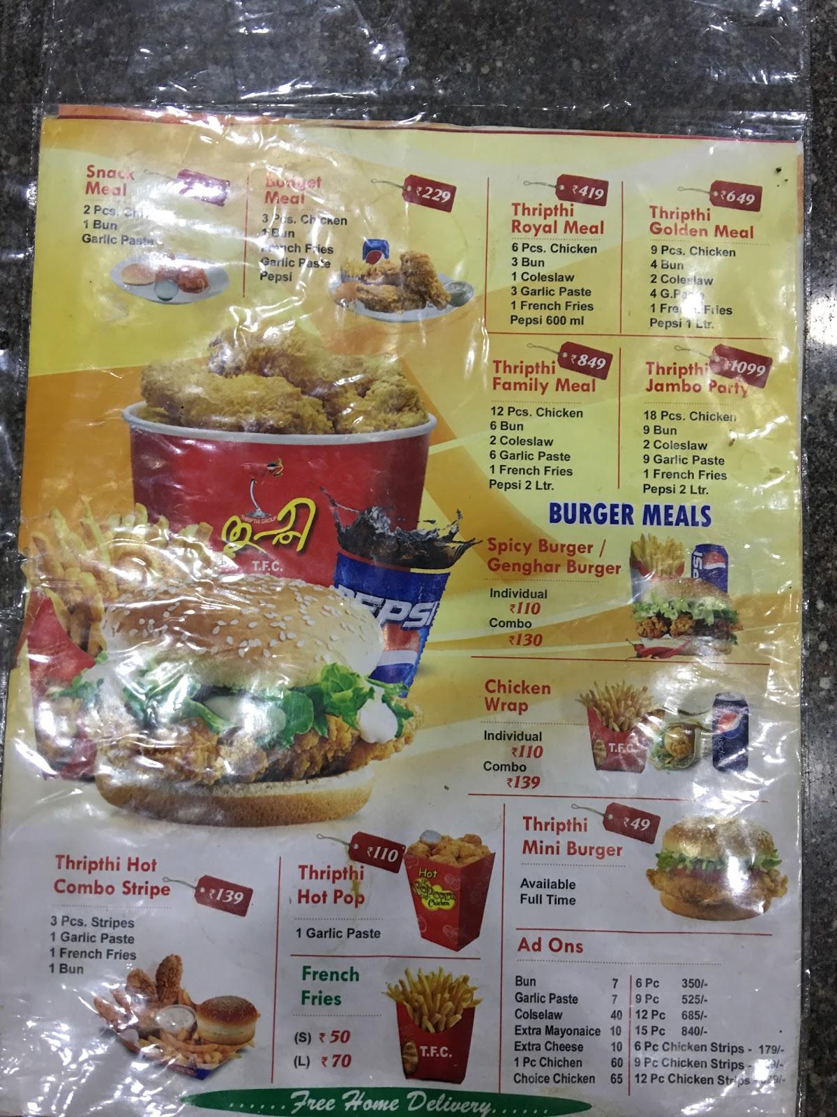 Menu at Thripthi Hotel, Annamanada