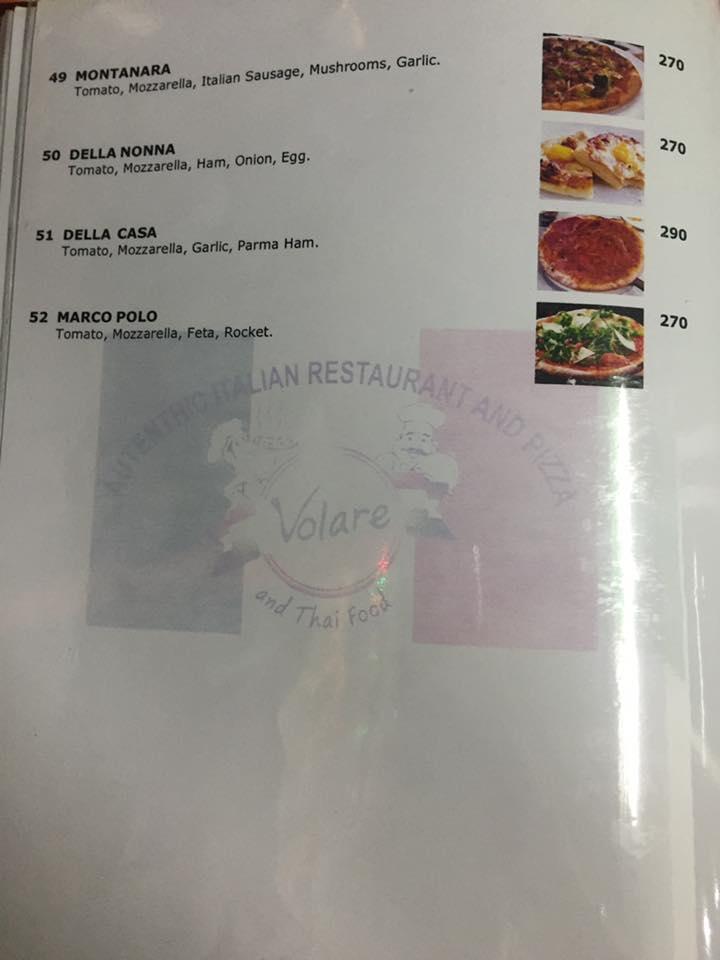 Menu at Volare pizzeria, Hua Hin, Grand Night Market
