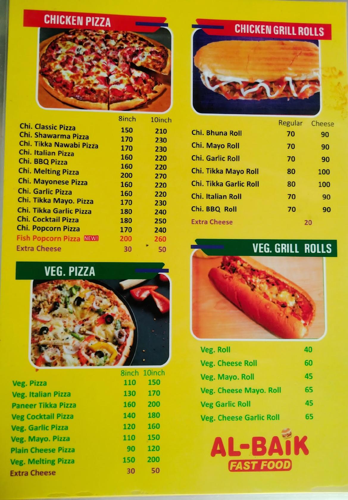 Menu at AL-BAIK FAST FOOD, Ahmedabad, 100 Feet Rd