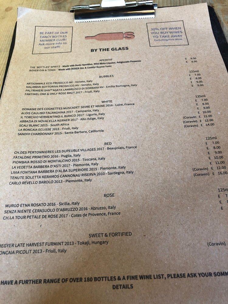 Menu at Bottles pub & bar, London, 67 Brushfield Street