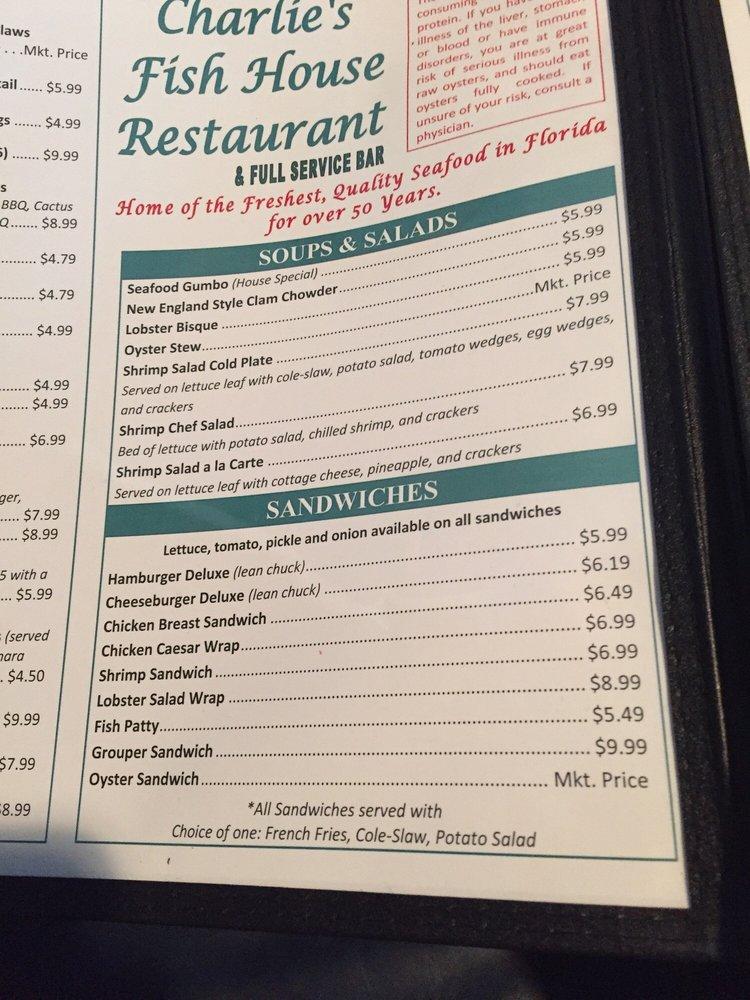 Menu at Charlie's Fish House Restaurant, Crystal River