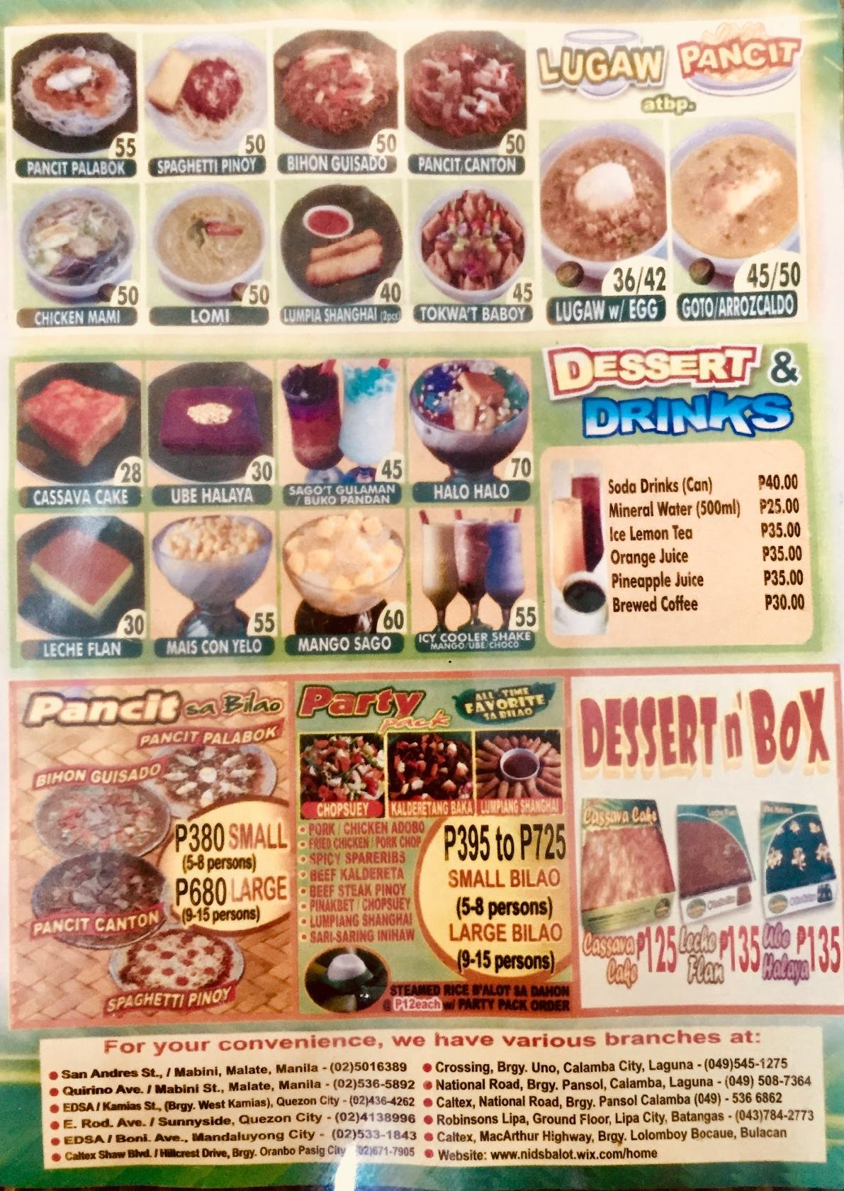 Menu at Nid's Balot N Bilao ATBP. restaurant, Quezon City, EDSA Avenue ...