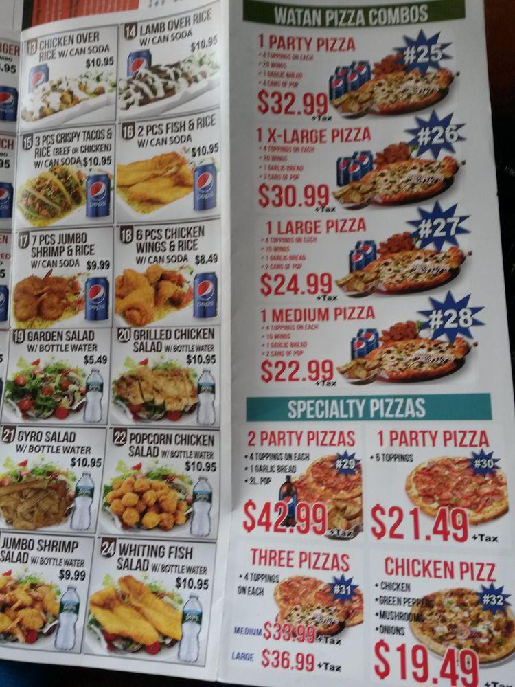 Menu at Watan Pizza pizzeria, Toronto