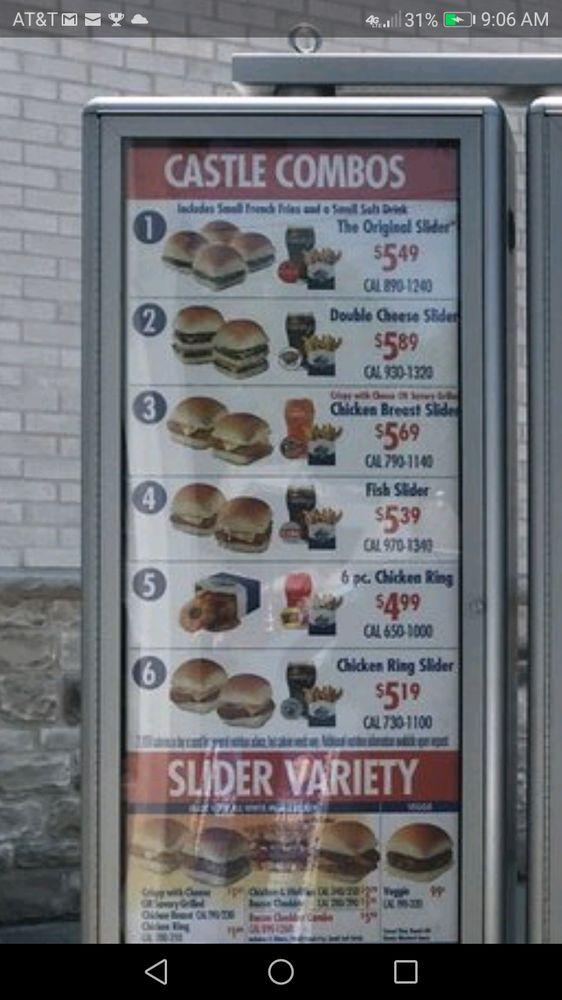 Menu at White Castle fast food, St. Louis, S Kingshighway Blvd