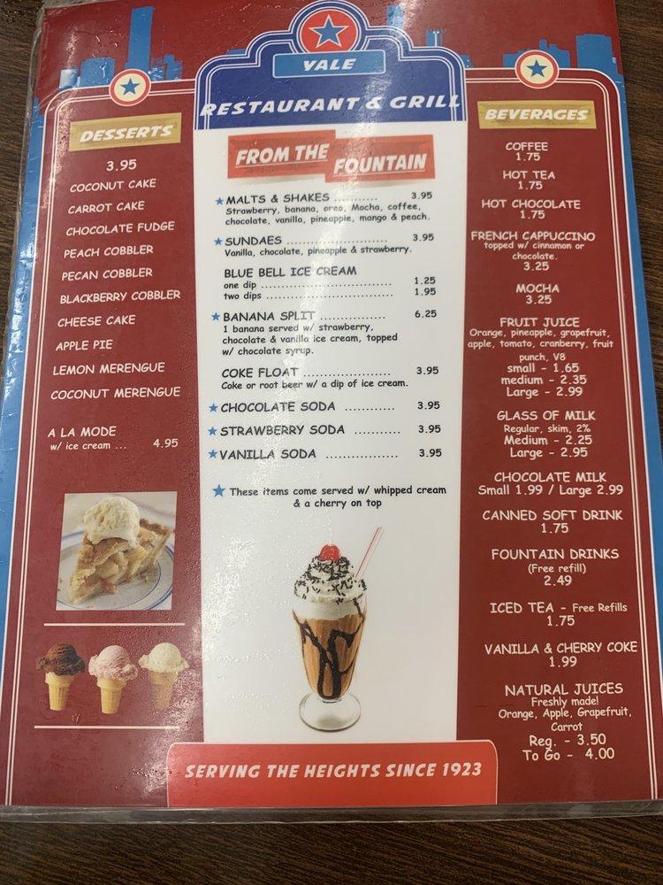 Menu at Yale Street Grill restaurant, Houston