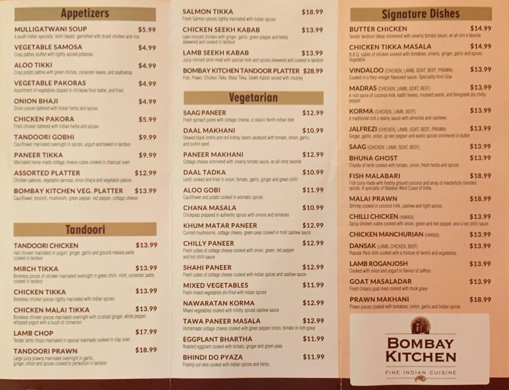 Menu at BOMBAY KITCHEN FINE INDIAN & HAKKA CHINESE CUISINE restaurant ...