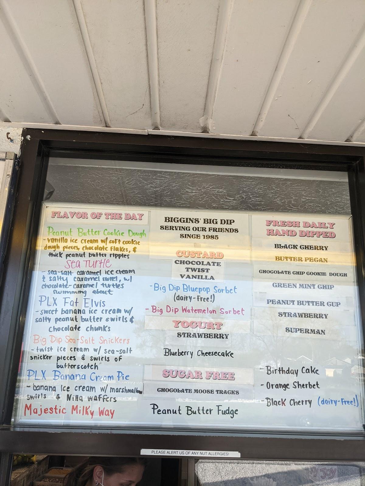 Menu at Biggins' Big Dip, Akron