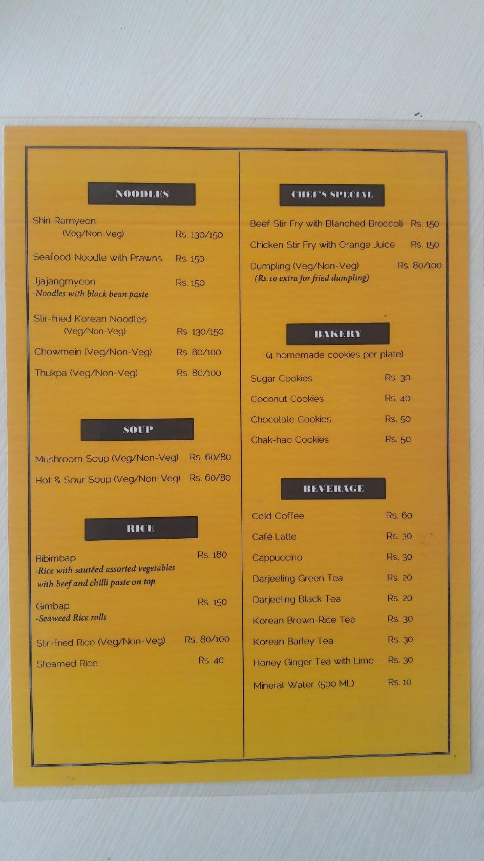 Menu at Bubbles Cafe', Imphal