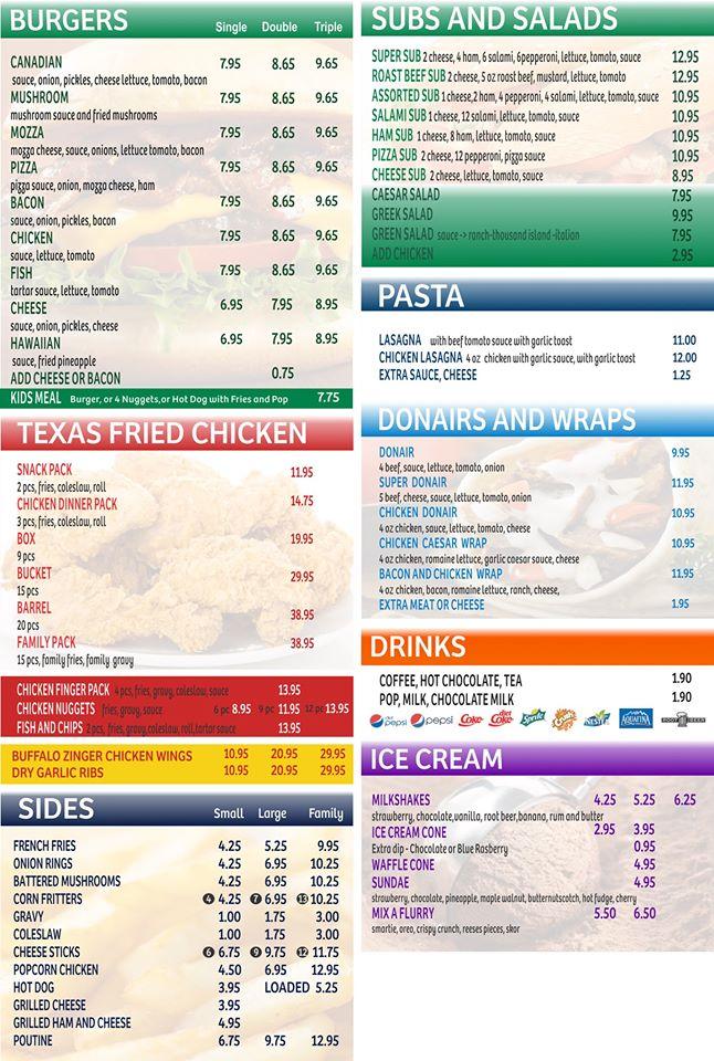 Menu at Burger Baron Onoway, Onoway