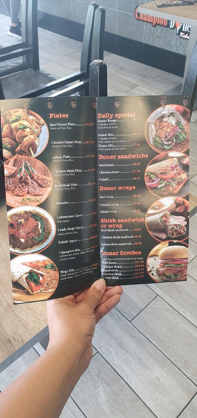 Carta del restaurante Champion Döner, Vaughan