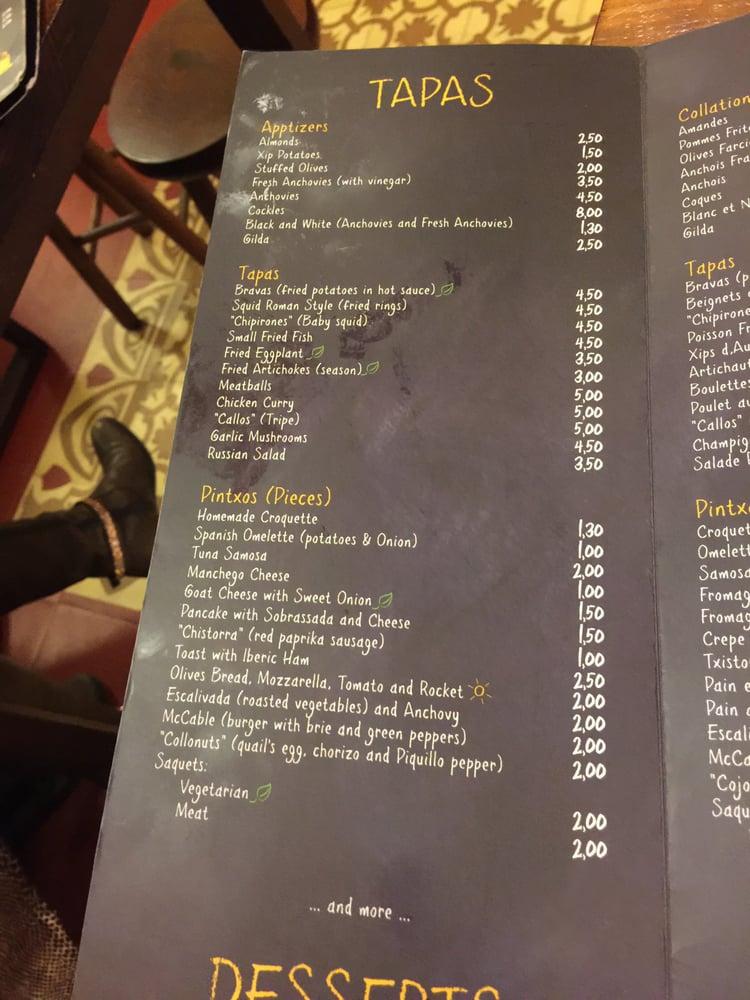 Menu at El Cable pub & bar, Sitges, Carrer Barcelona