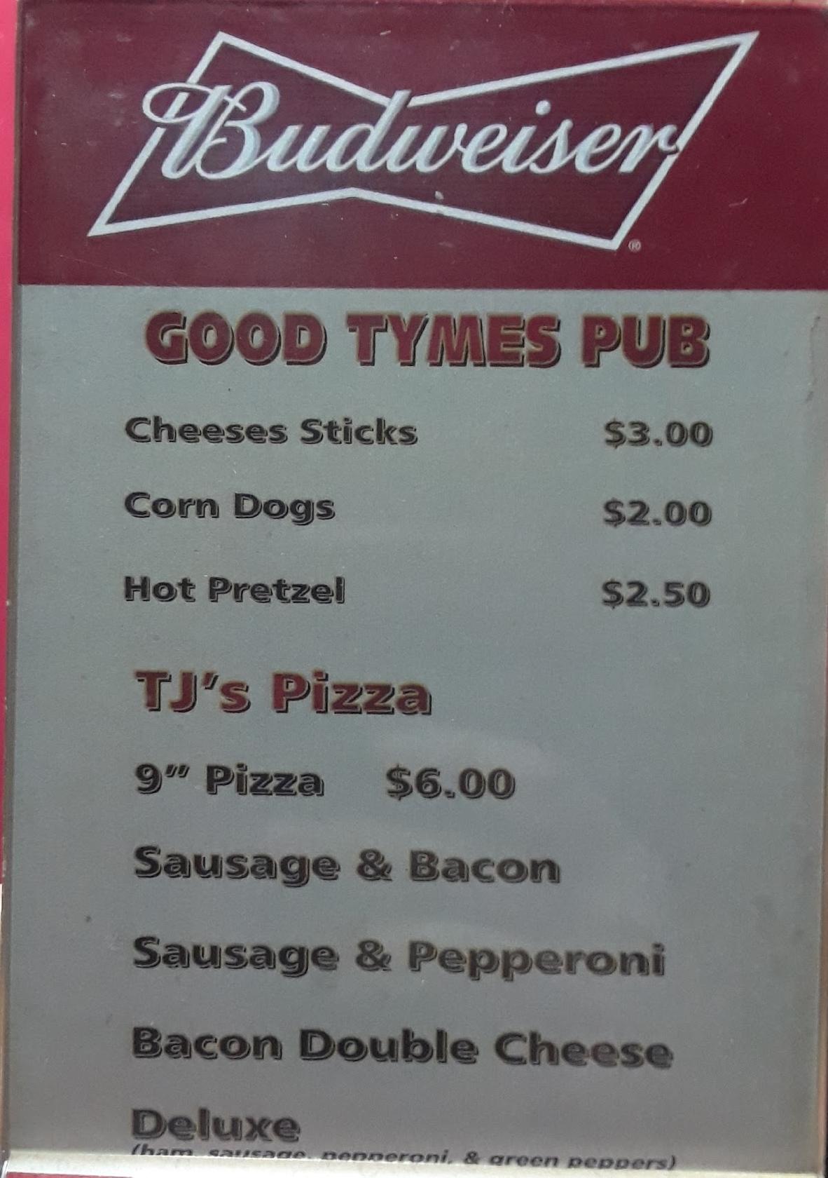Menu at Good Tymes Pub, St. Peters, 231 Spencer Rd