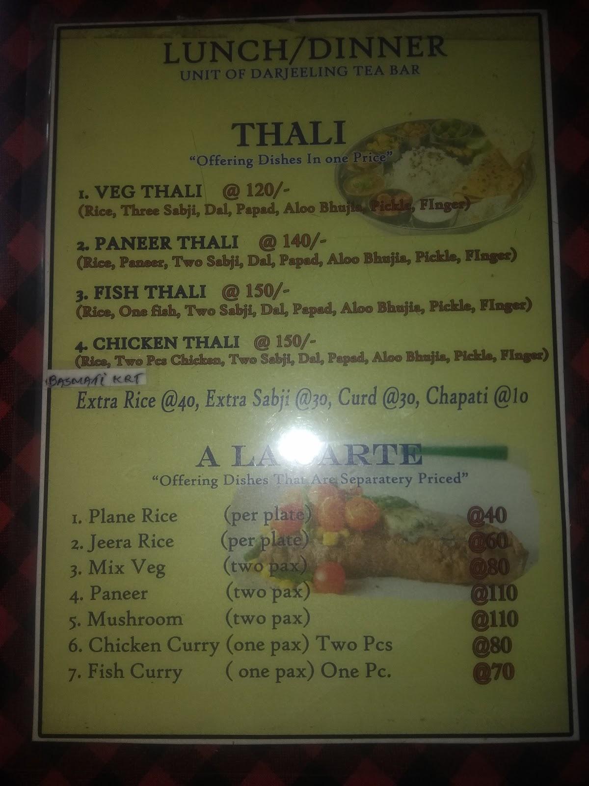 Menu at LUNCH THALI, Darjeeling