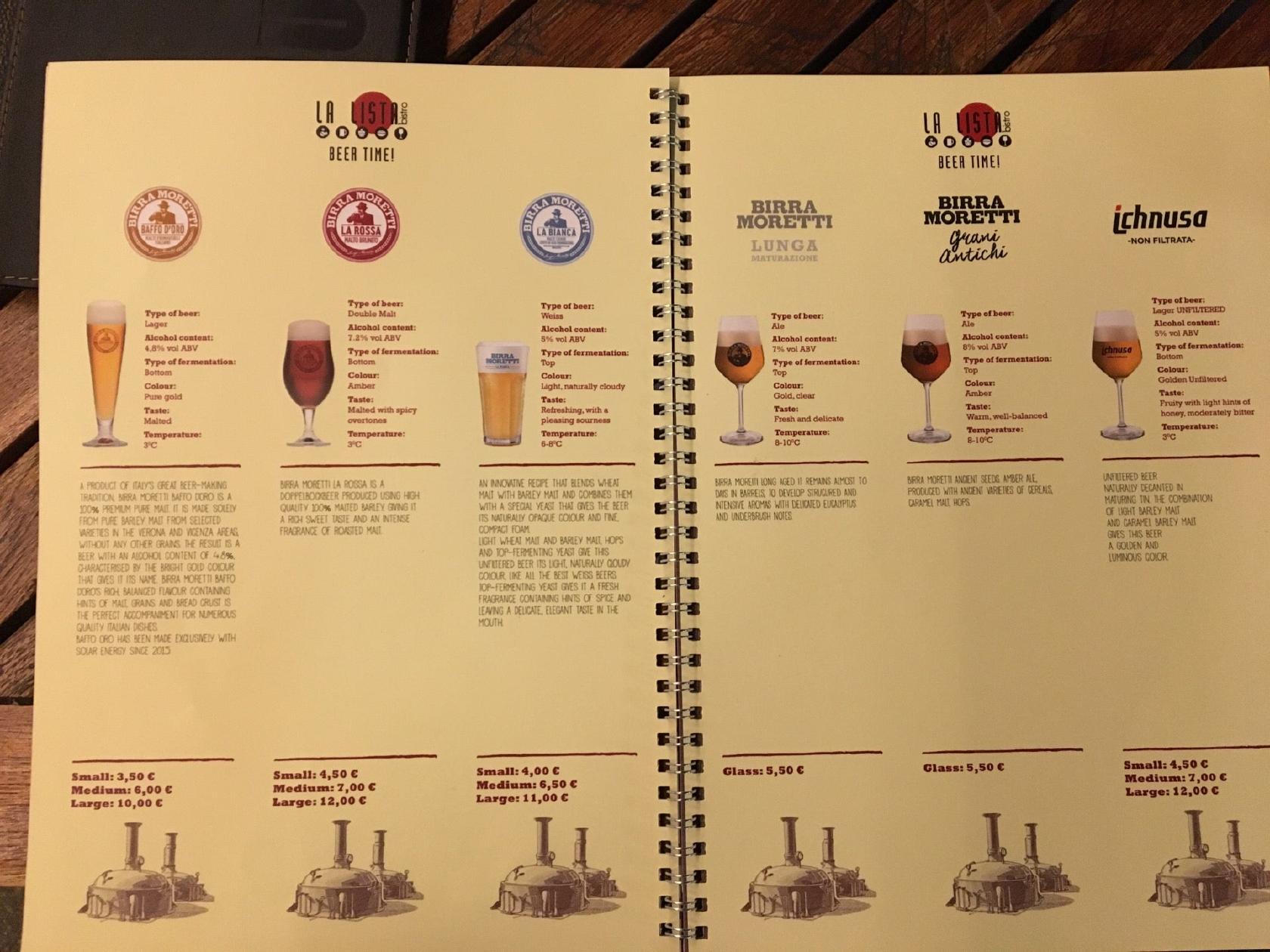 Menu da La Lista Bistro ristorante, Venezia
