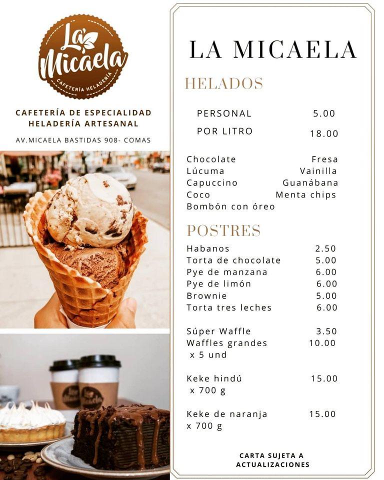 Carta de cafetería La Micaela Coffee, Comas