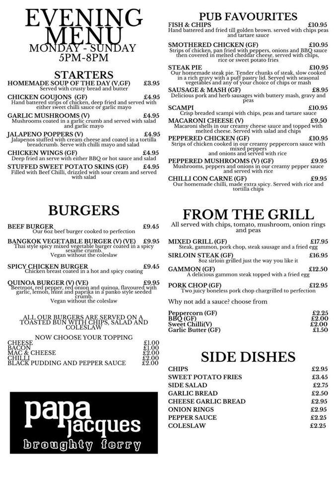Menu at Papa Jacques pub & bar, Dundee