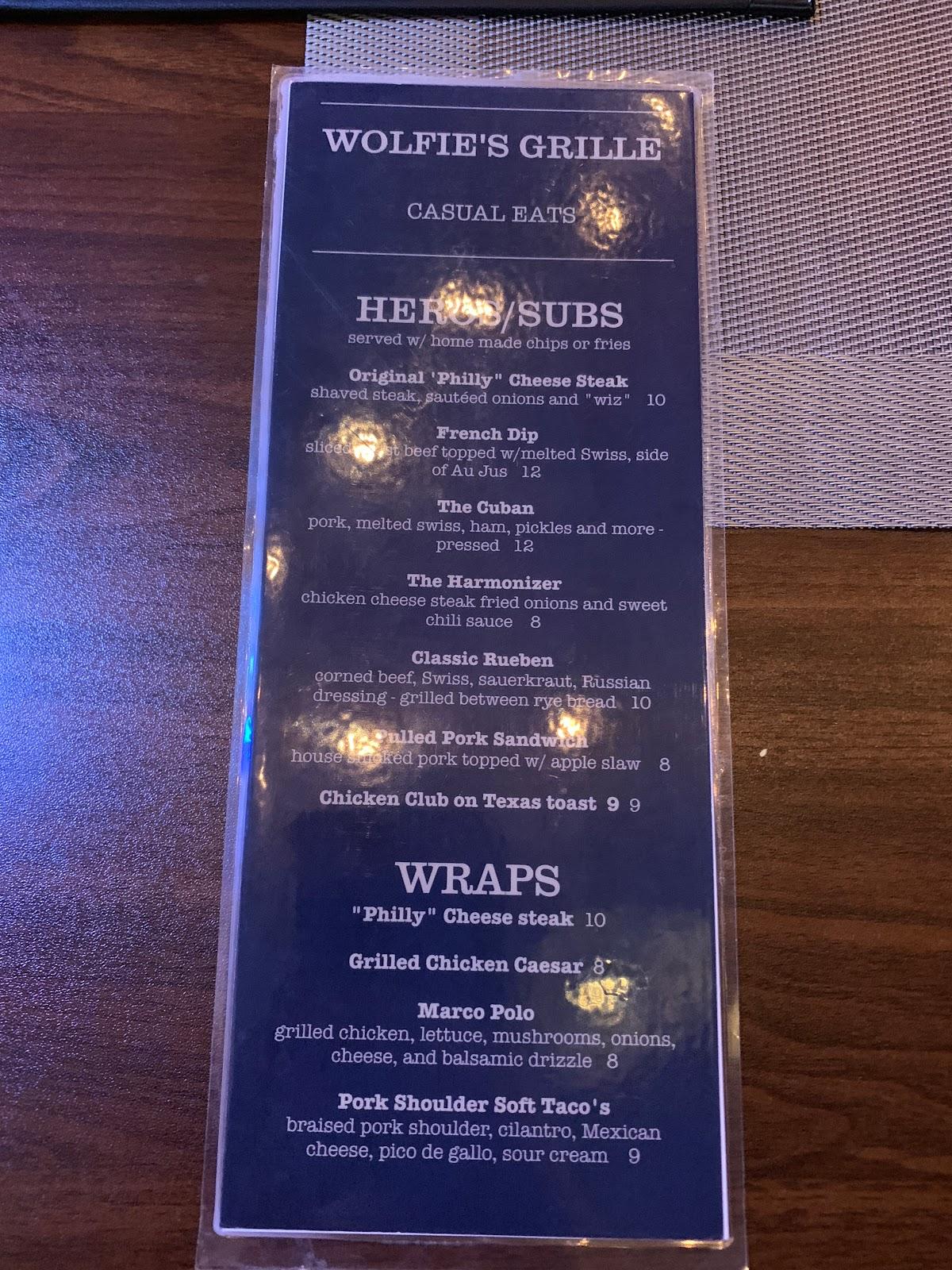 Menu at Wolfie’s Grille pub & bar, Dover