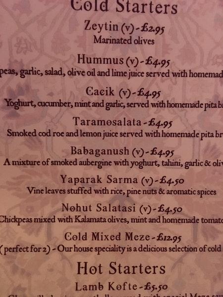 Menu at Zada Restaurant, Stamford