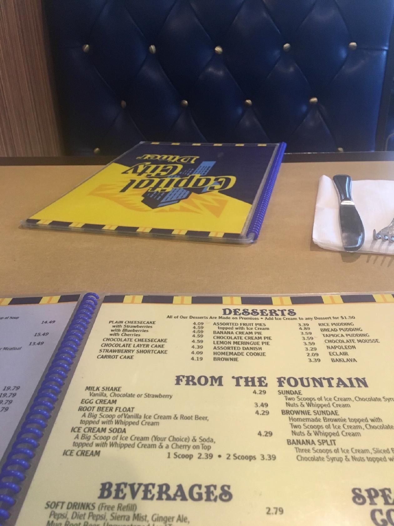 Menu at Capital City Diner restaurant, Albany, Western Ave