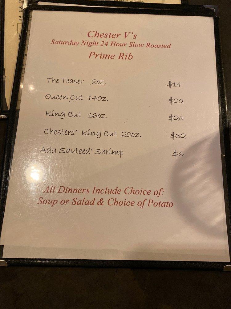 Menu at Chester V's restaurant, Oshkosh