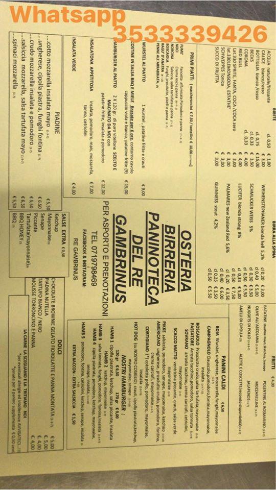 Menu at Gambrinus pub, Porto Recanati