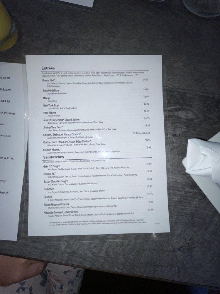 Menu at Gate 12 Bar & Grill, College Station