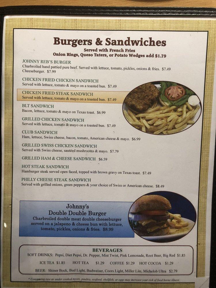 Menu at Johnny Rebs Dixie Cafe, Hearne
