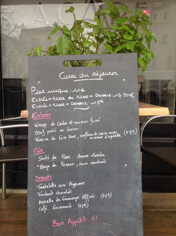 Menu at L'Agape restaurant, Angoulême