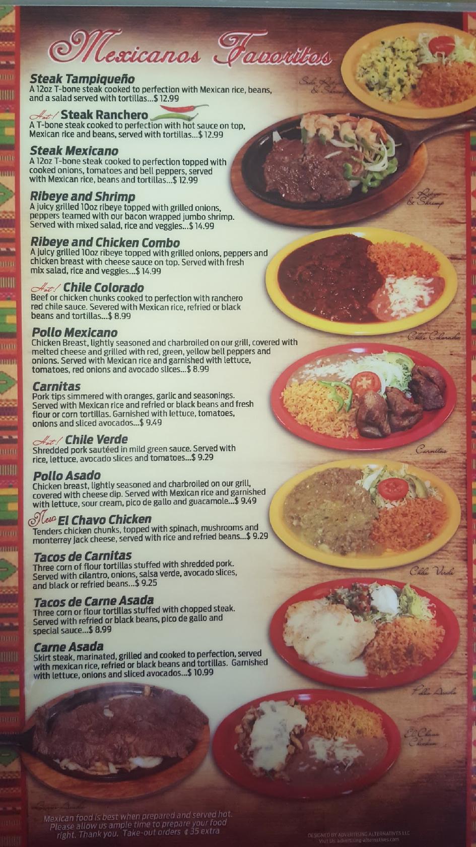 Menu at Maria Mexican Restaurant, Independence