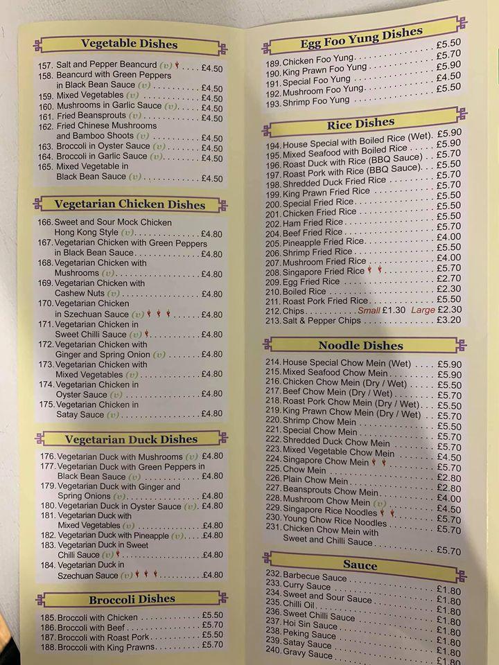 Menu at Mayflower Chinese fast food, Keith
