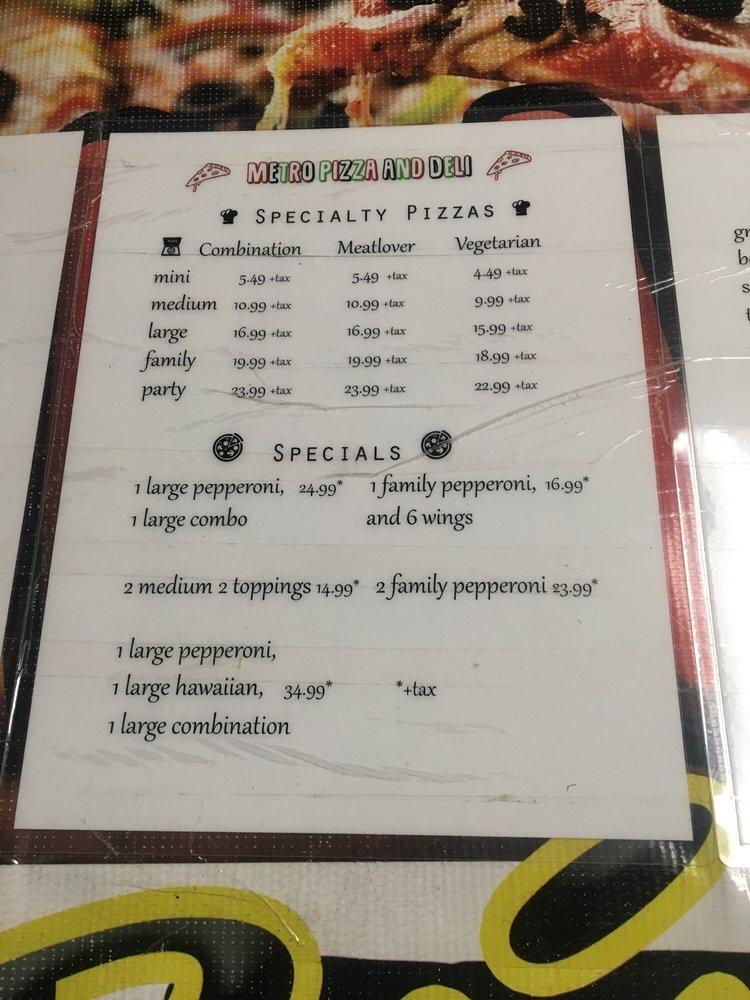 Menu at Metro Pizza & Deli pizzeria, Stockton