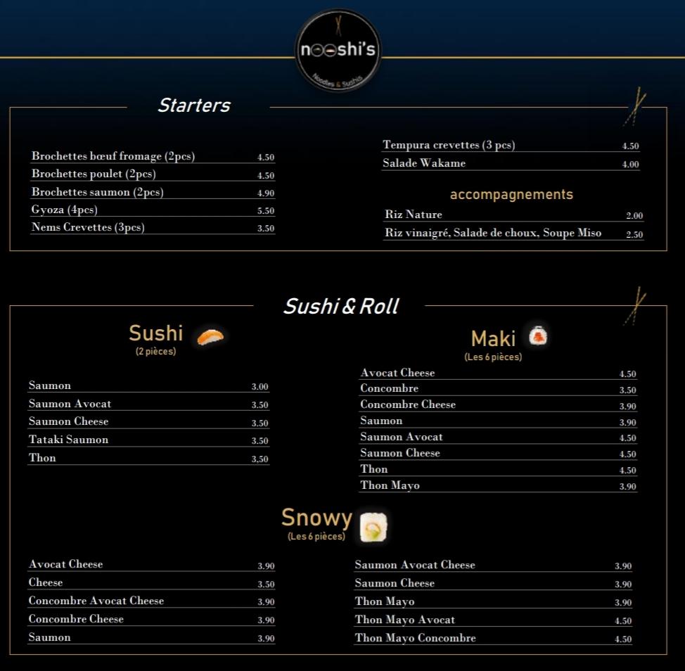 Menu at Nooshi's - Noodles & Sushis restaurant, Montereau
