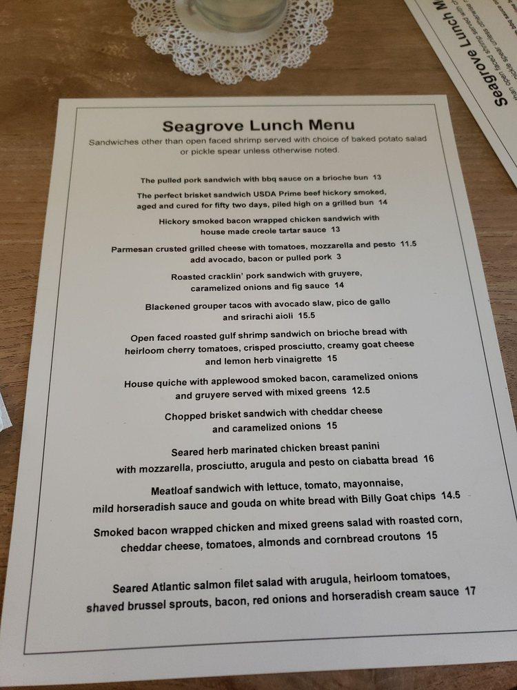 Menu at The Perfect Pig restaurant, Seagrove Beach, E County Hwy 30A