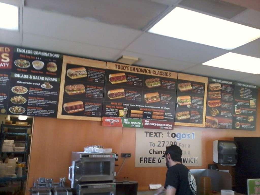 Menu at TOGO'S Sandwiches fast food, Beaverton