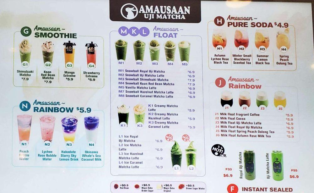Menu at Amausaan Uji Matcha pub & bar, Burlingame
