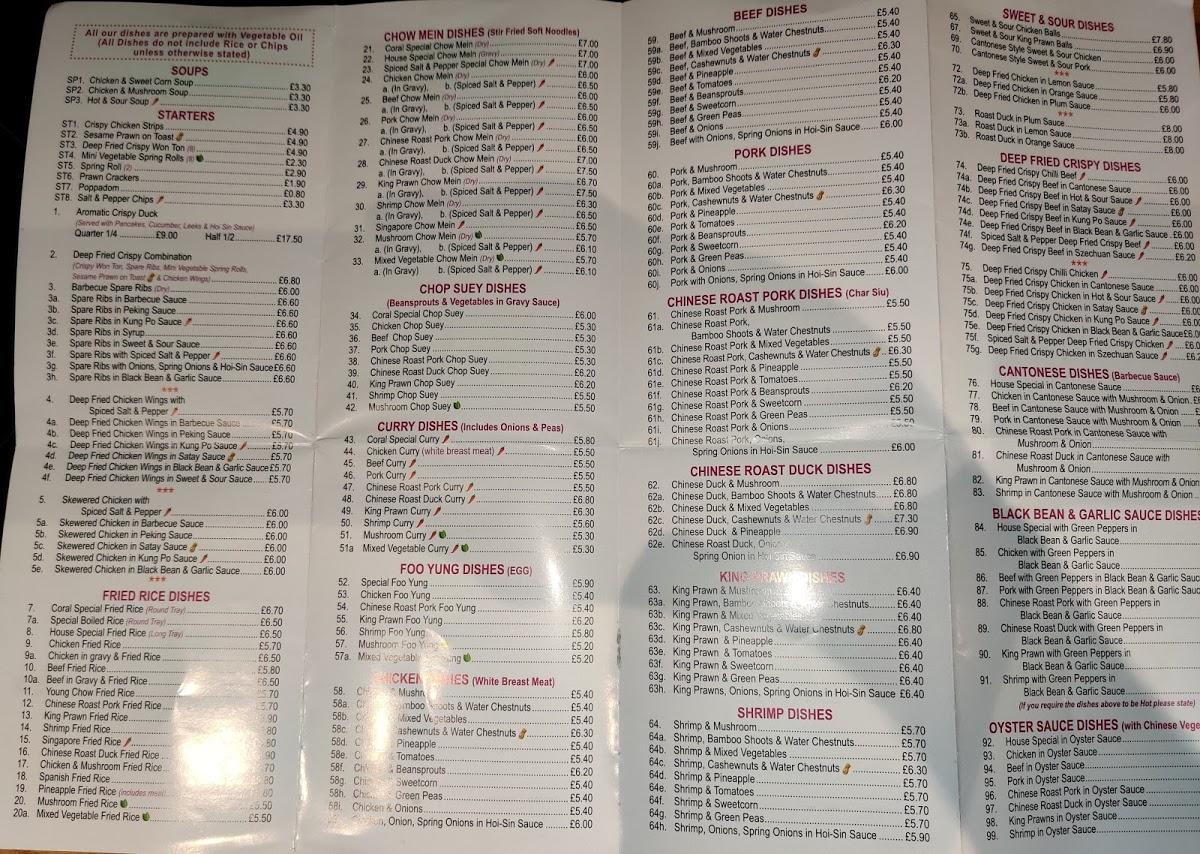 Menu at Coral fast food, Ellesmere