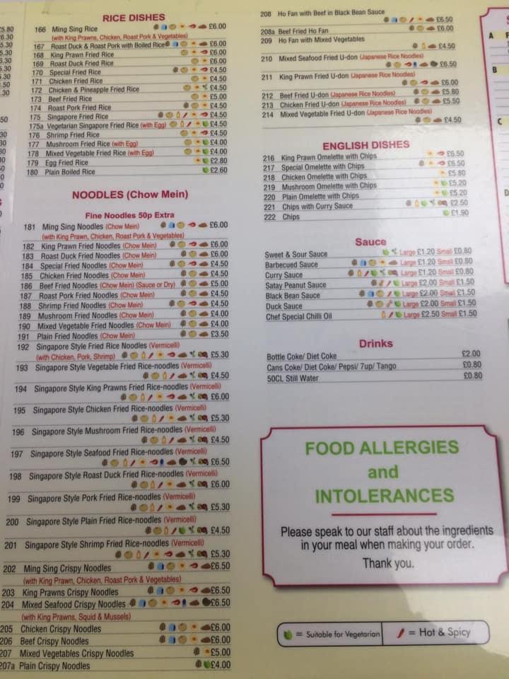 Menu at Ming Sing Chinese Takeaway fast food, Harrow, 122 Pinner Rd