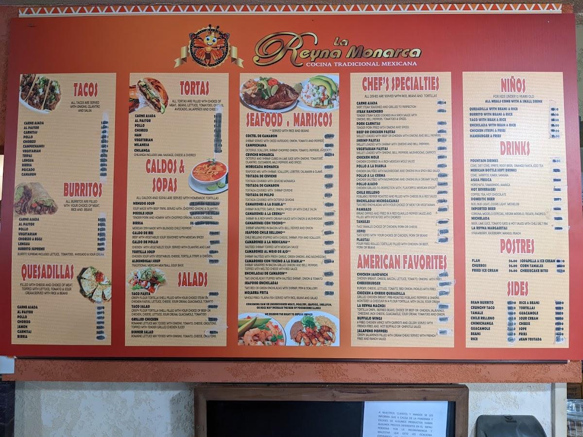 Menu at Monarca Queen restaurant, Medford