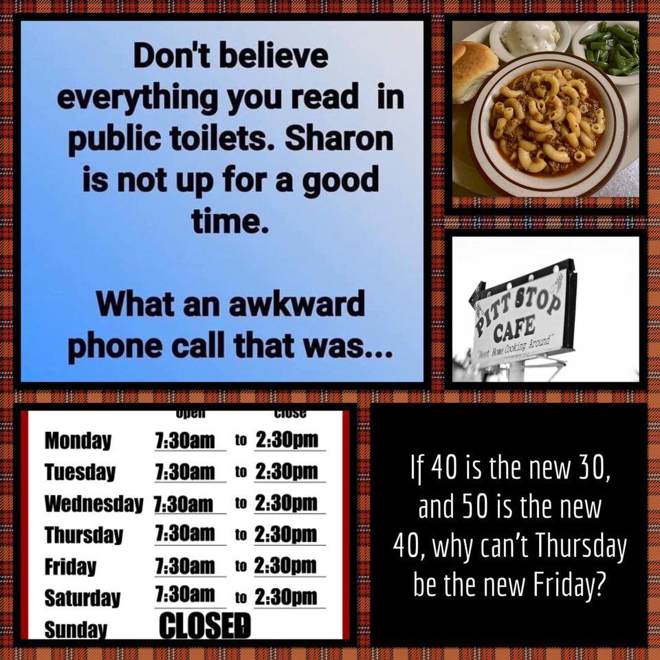 Menu at Pitt Stop Cafe, Kennedale